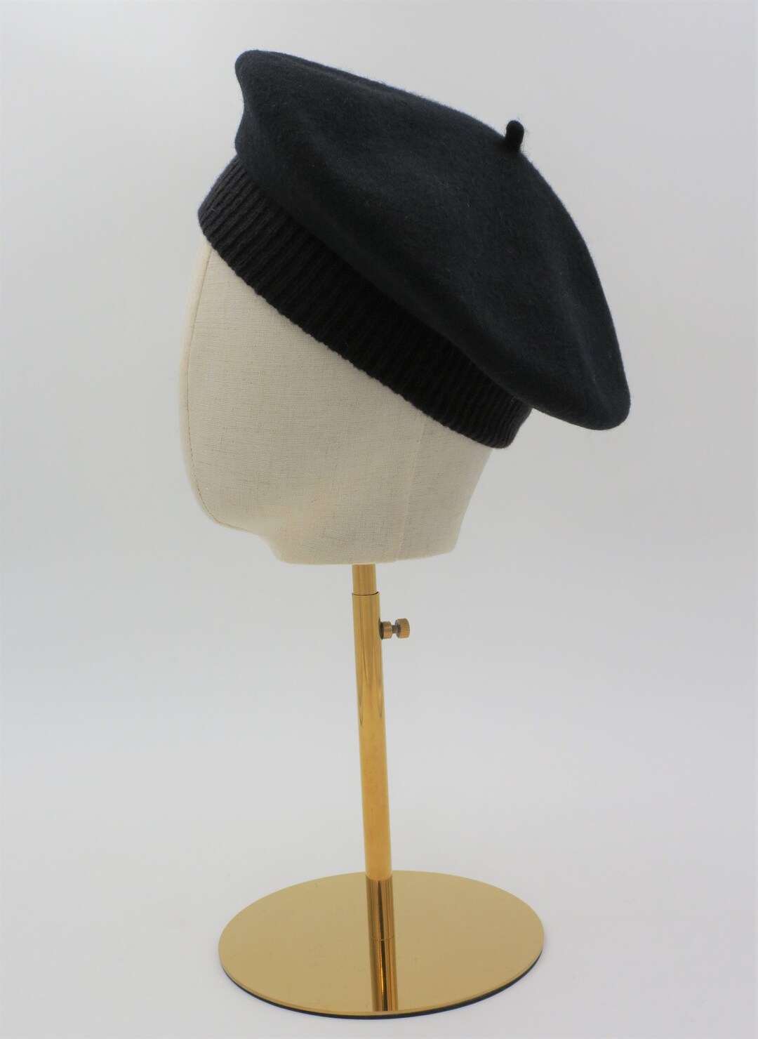 Black Wool Merino Beret, Black Beret With Elastic Headband, Warm Hat ...
