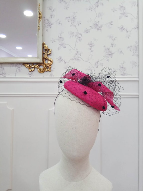 Hot Pink Hat Fascinator for Wedding Guest Elegant Blush Retro | Etsy
