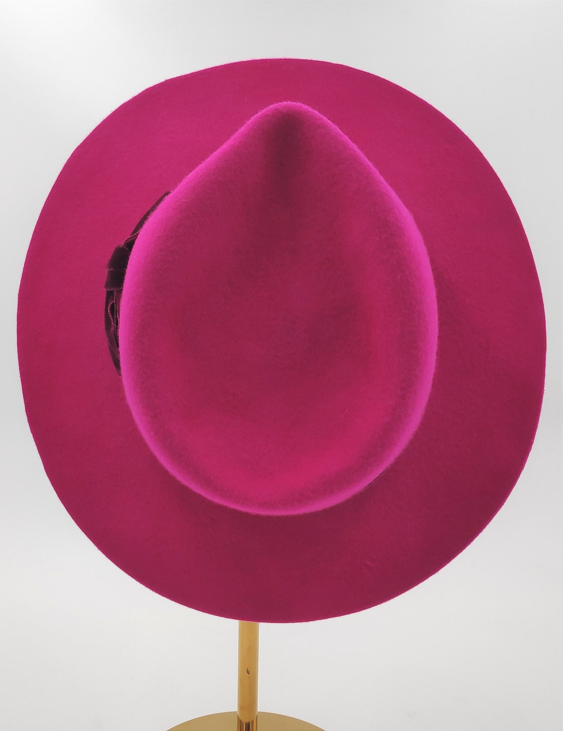 Hot Pink Wool Fedora Hat, Wide Brim, Velvet Ribbon - Etsy