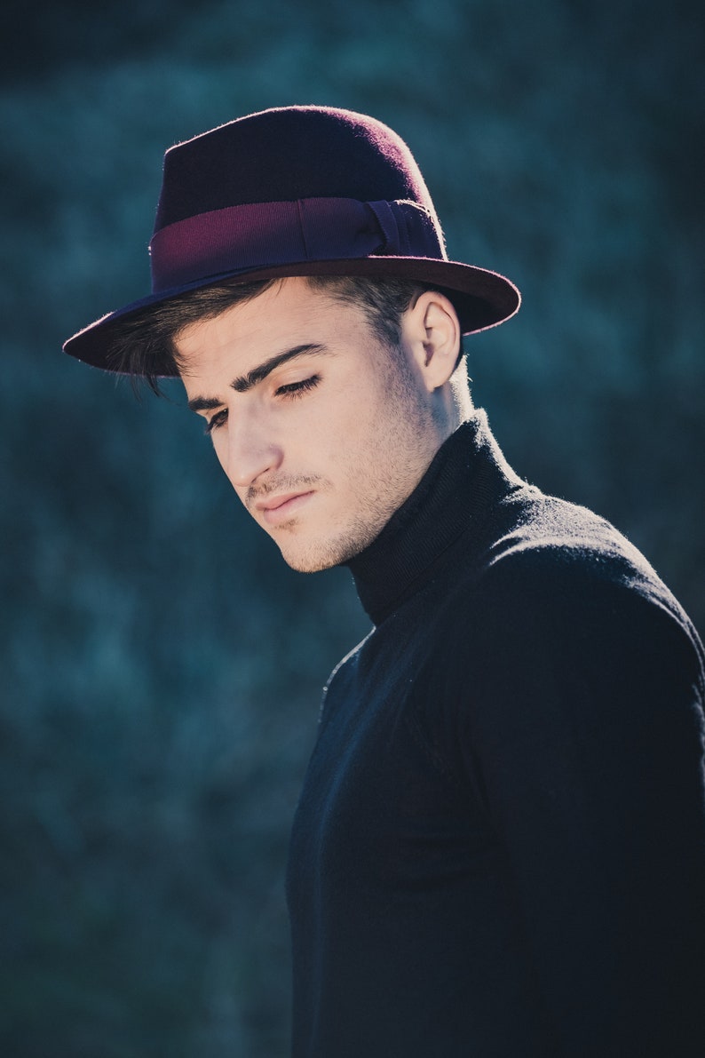 Maroon Trilby Hat, Men Hats, Maroon Fur Felt Hat, Handmade Classic Hat ...