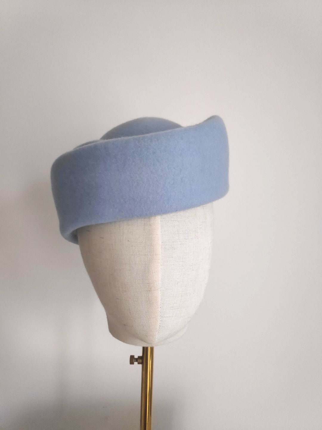 Light Blue Wool Felt Pillbox Hat, Vintage Style Beret - Etsy
