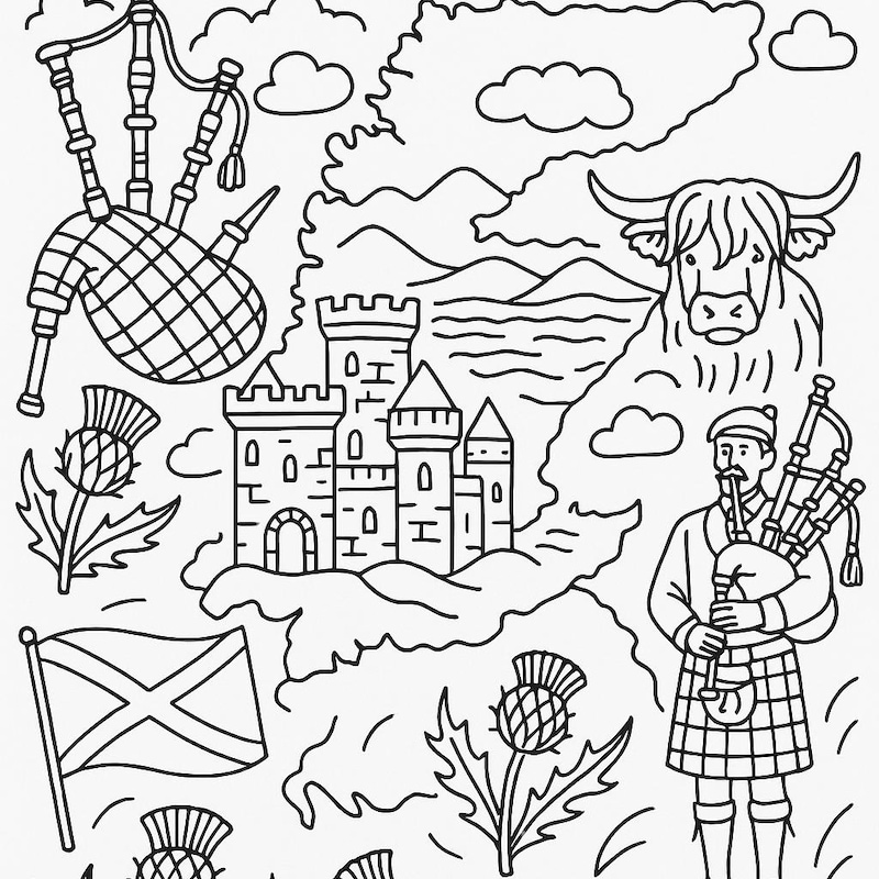 Scotland Colouring Page - Etsy UK