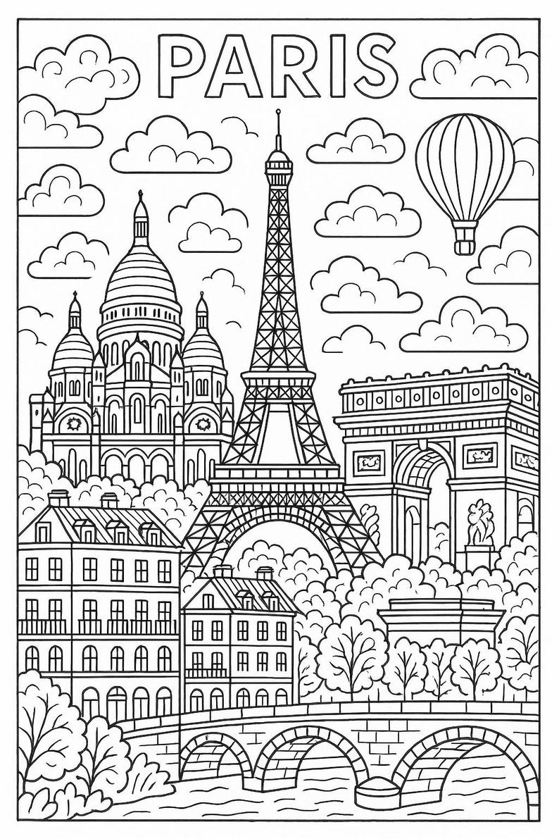 Colouring Page, Digital Art, Paris - Etsy
