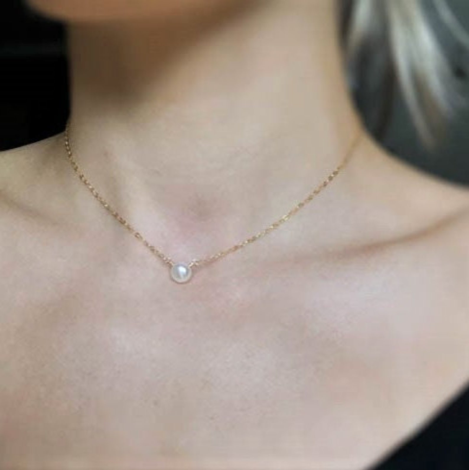 Coin Pearl Solitaire Necklace in Gold Filled or Sterling Silver, Gold ...