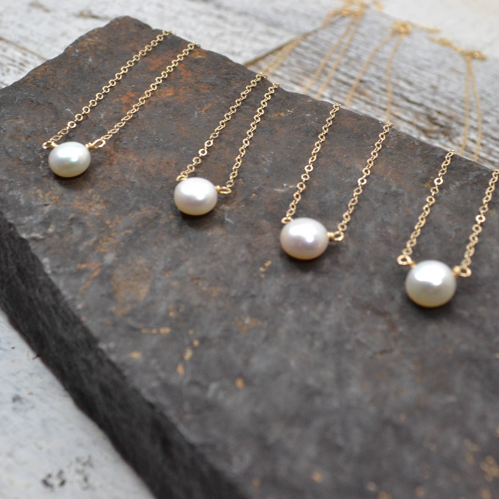 Coin Pearl Solitaire Necklace in Gold Filled or Sterling Silver, Gold ...
