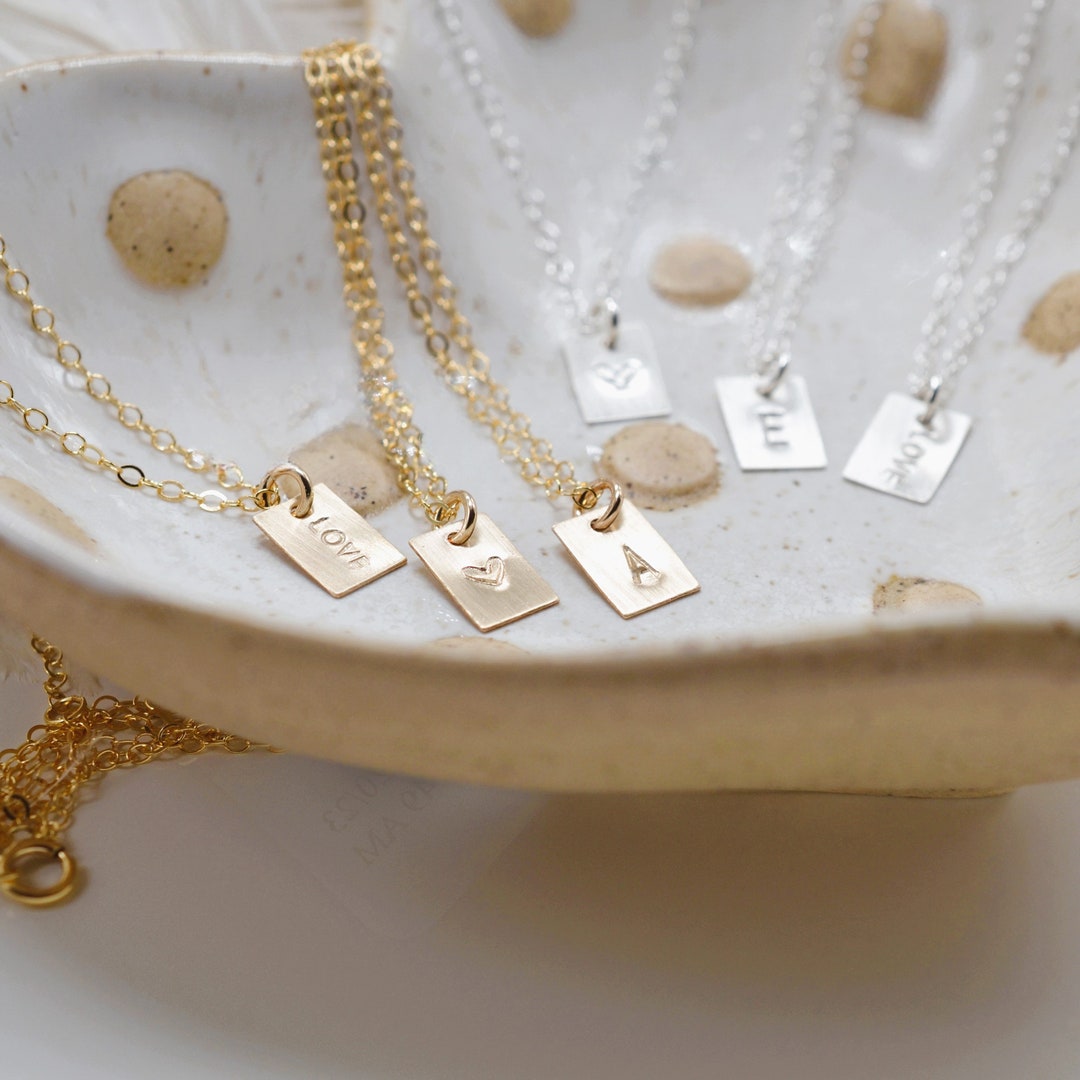 Tiny Custom Square Initial Letter Pendant Necklace in Gold Filled and Sterling Silver, Mini ...