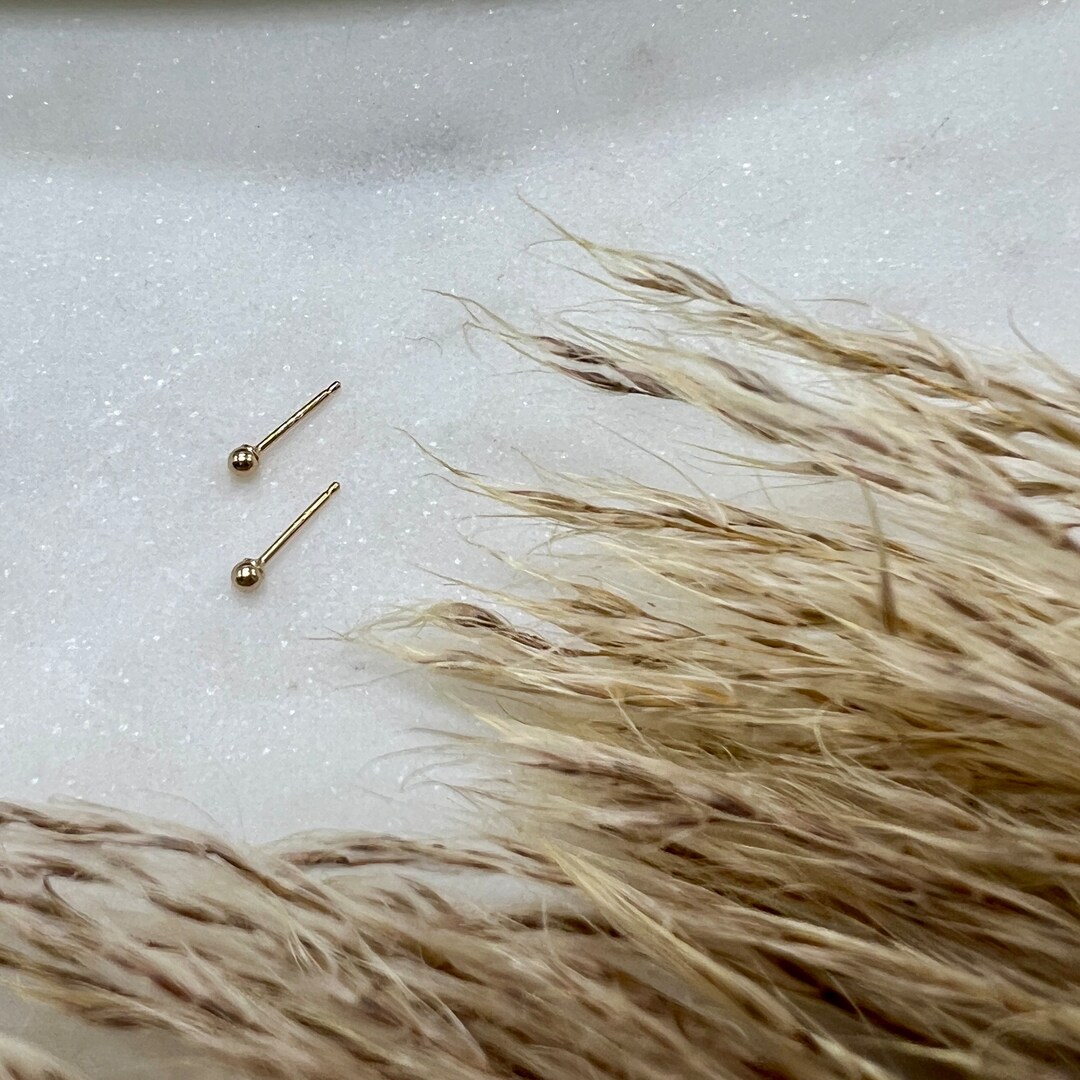 2mm Solid 14K Gold Ball Post Earring, 2mm Ball Stud Earrings, Tiny Dot ...