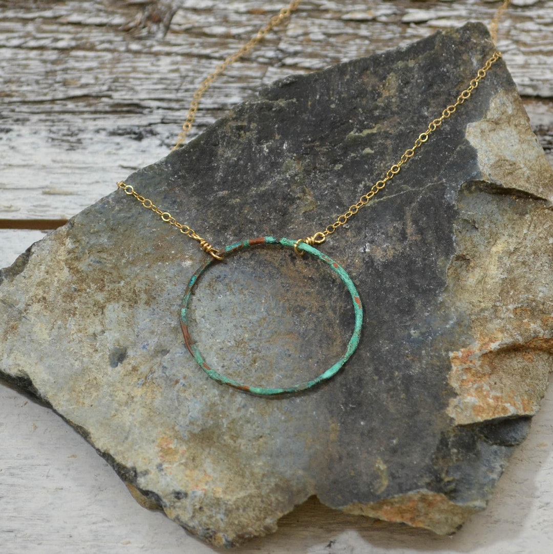 Turquoise Copper Patina Circle Necklace With Gold Filled or Sterling ...