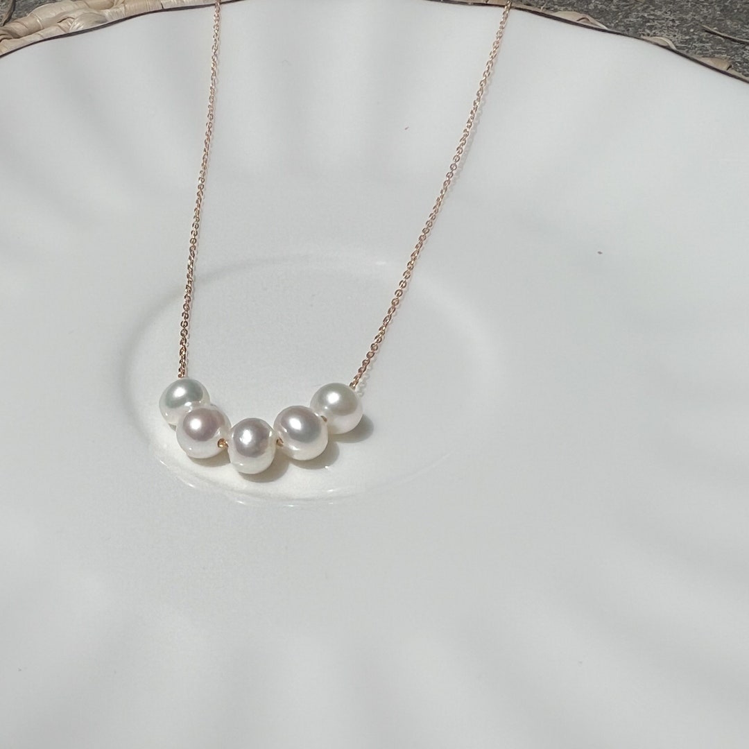 Floating Natural Pearl Necklace, 5 Pearl Necklace, Real Freshwater ...