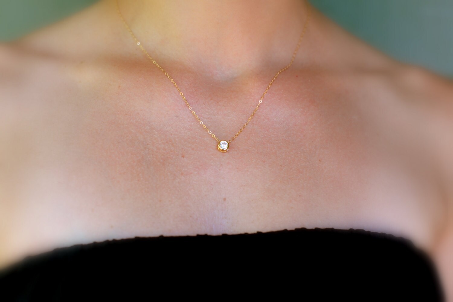 Floating Solitaire Sterling Silver Bezel CZ Necklace Cubic - Etsy