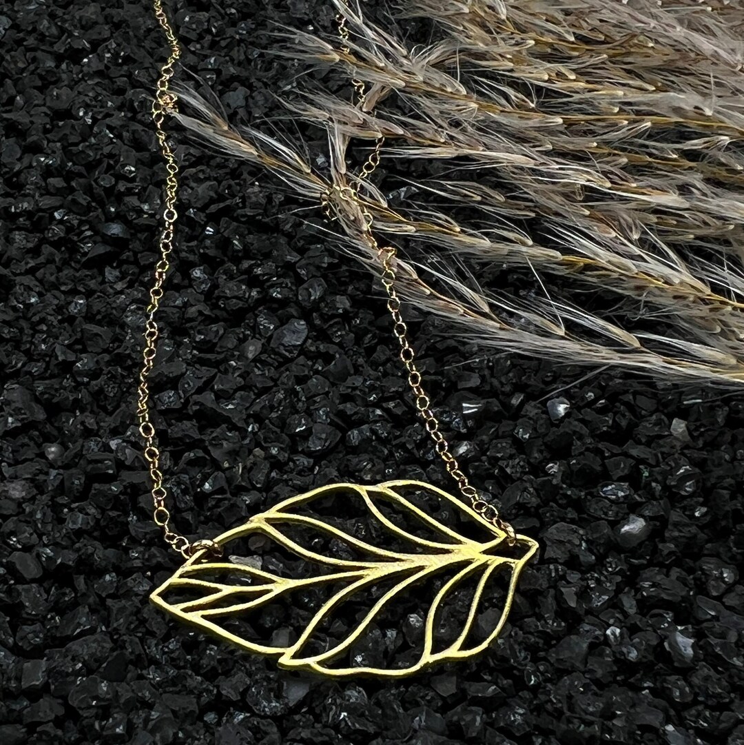 Open Sideways Leaf Pendant Necklace in Gold Filled, Large Lightweight ...