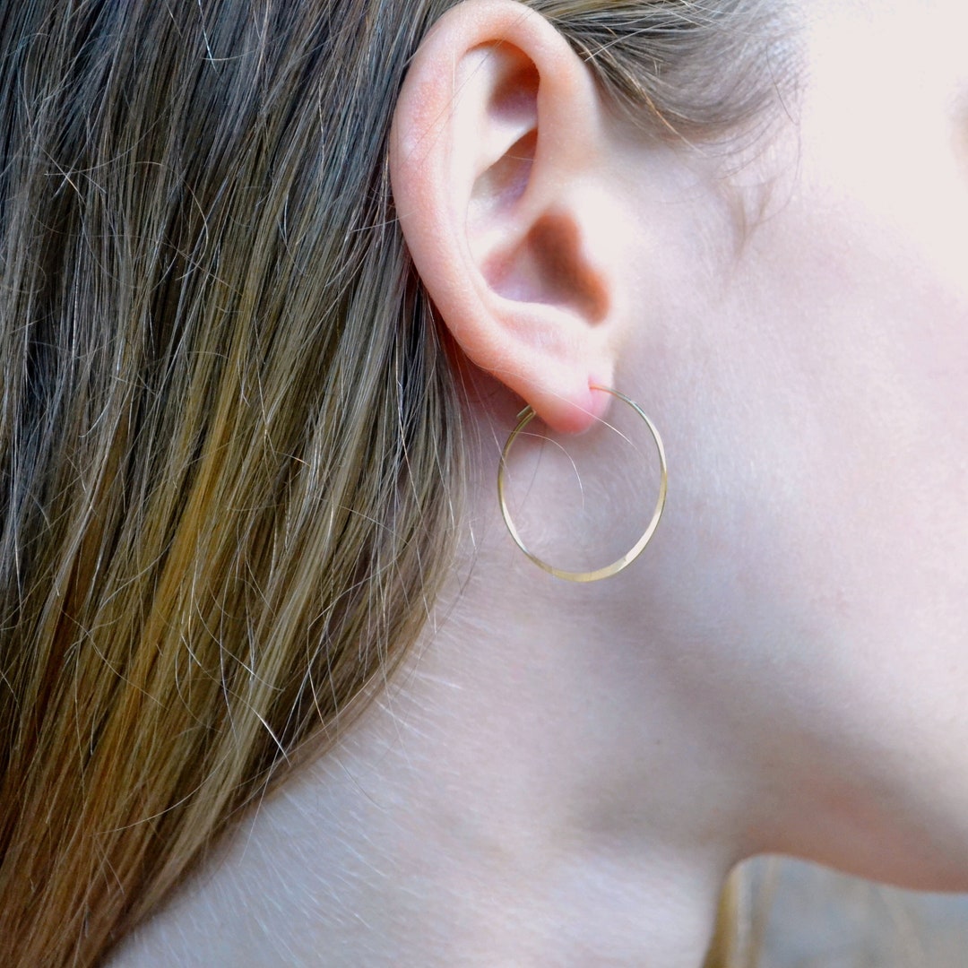 Thin Flat Hoop Earrings in Gold Filled or Sterling Silver, Lightweight ...