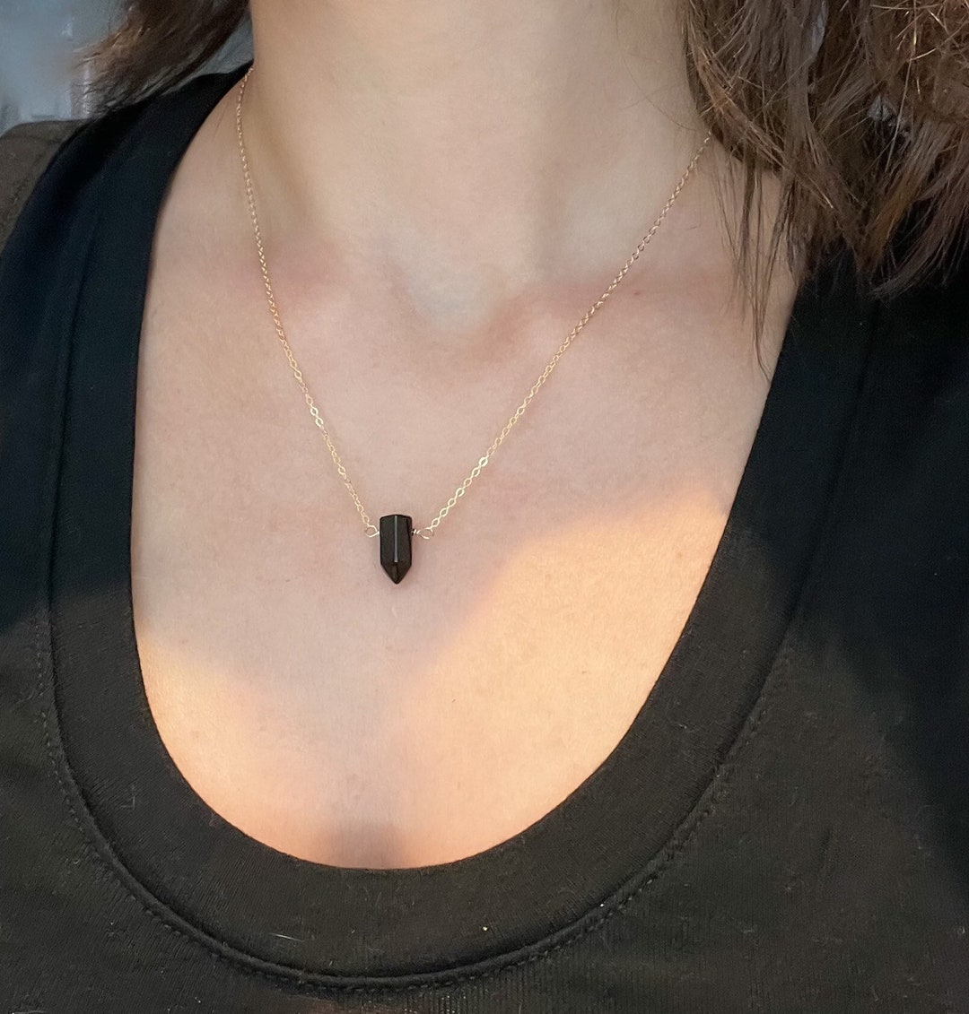 Black Onyx Point Necklace - Point Crystal Pendant Necklace - Healing ...