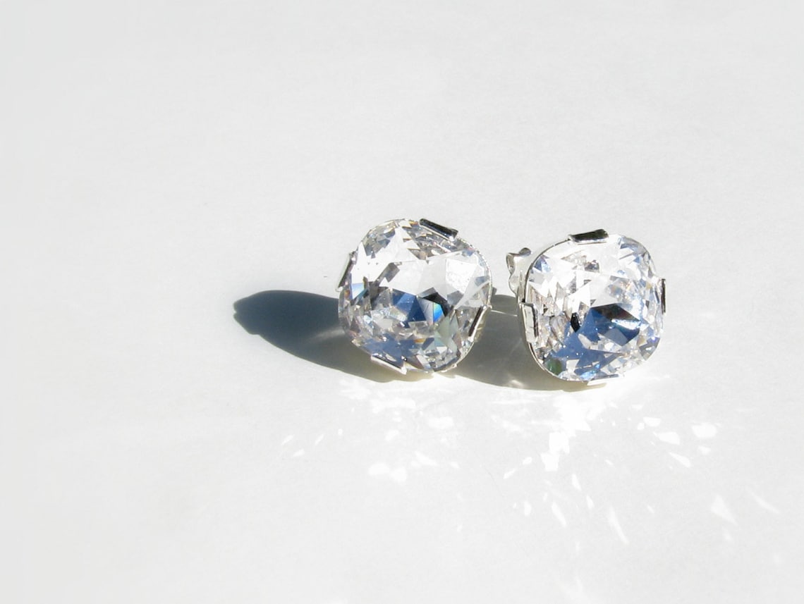 Vintage Cushion Cut Swarovski Crystal Studs Large CZ - Etsy