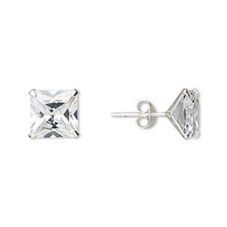 Princess Cut Diamond Stud CZ, Large Diamond Earrings, Sterling Silver ...