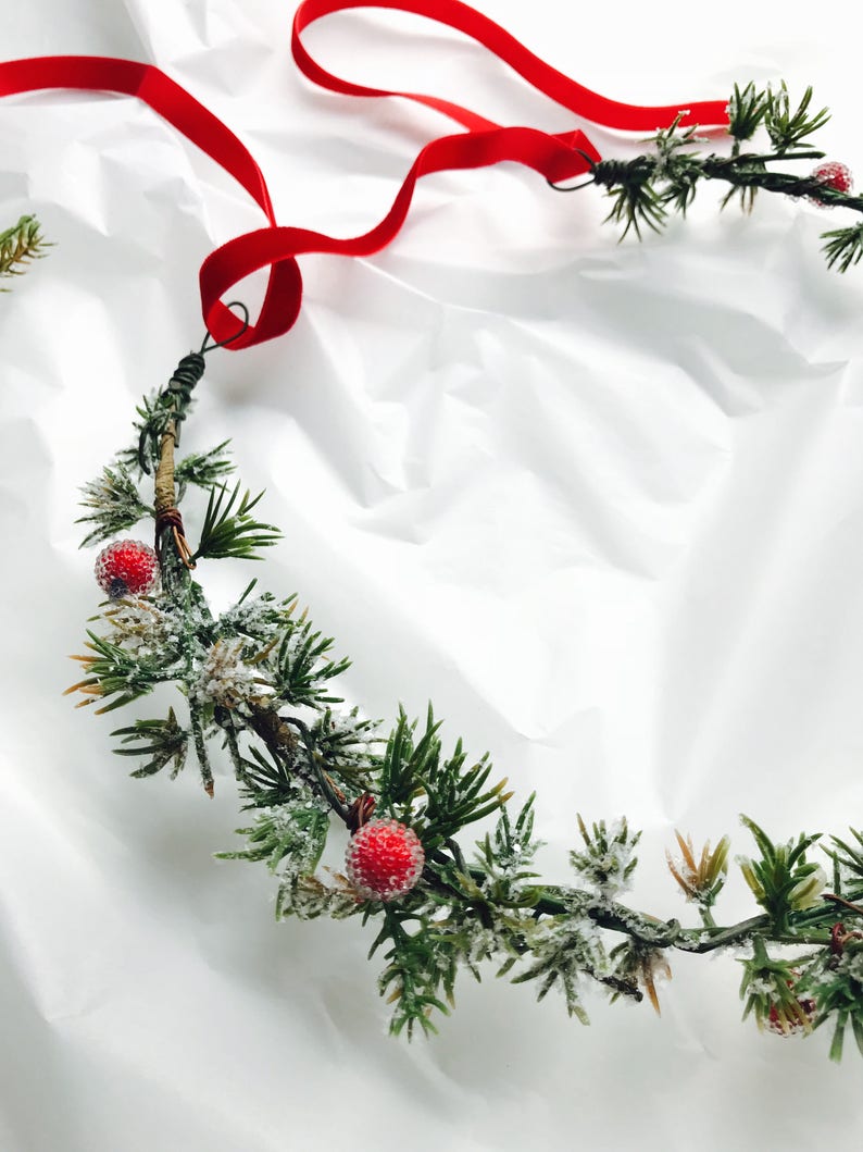 Winter Holiday Crown, Christmas Hair Wreath, Green Berry Headpiece ...