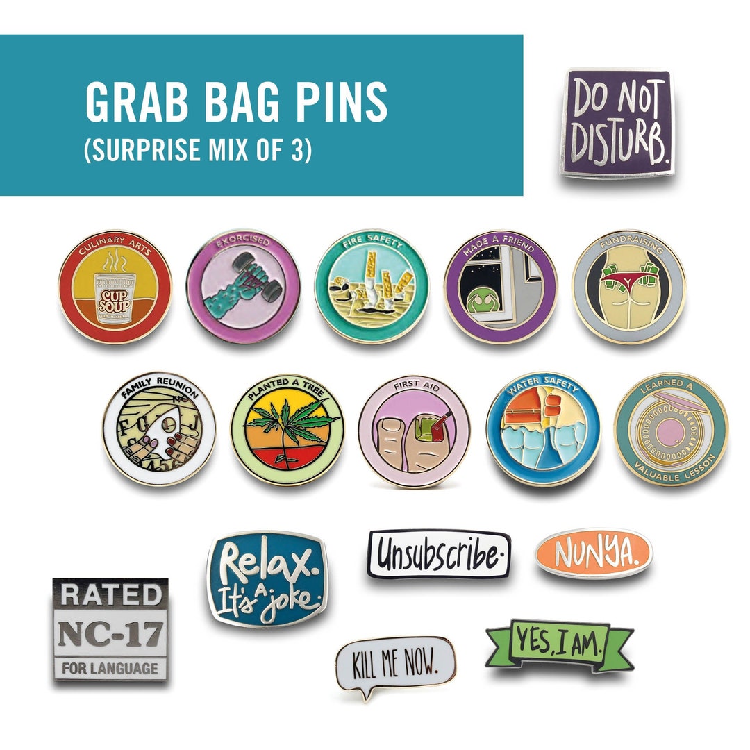 Surprise Enamel Pin Grab Bag – Pack of 3 Hard Enamel Pins - Etsy