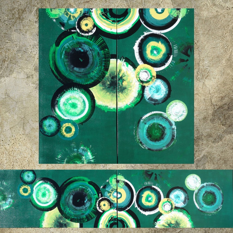 Emerald Lime Green Circles Abstract Art Long Paintings Acrylic on ...