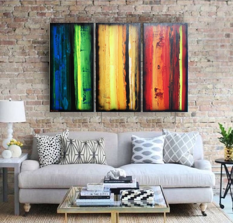 Abstrakte Gemälde A267 Regenbogen Modern Bild Original von KSAVERA 100x150cm Spachtel ...