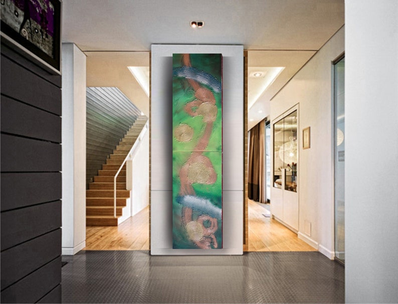 Green Abstract Art Long Textured Paintings Acrylic on - Etsy