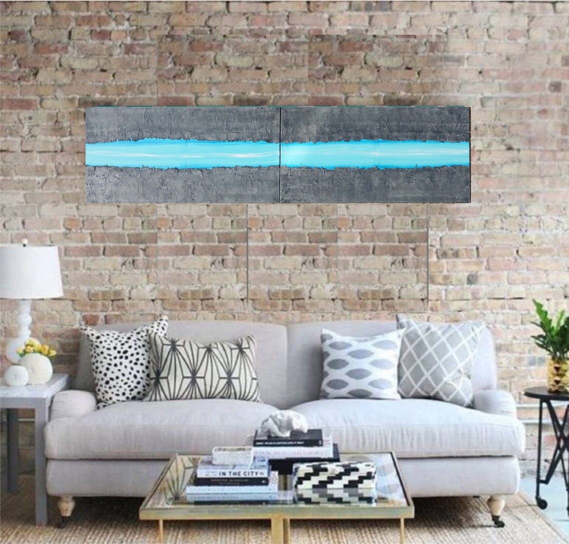 Blue Abstract Painting Vertical Long Textured Wall Art A292 Acrylic ...