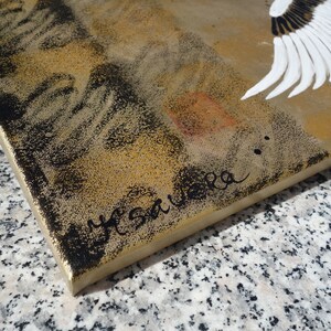 Kranich Sonne Japan Mandschurenkranich Goldene Originale Malerei japanische Kunst J113 Wandkunst ...