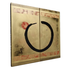 Zen Enso Sonne Japan Goldene Originale Malerei japanische Kunst J223 Japonismus Wandkunst ...