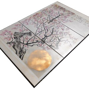 Japanese Sakura J293 - Silver Lilac Triptych, Original Painting, Japanese Style Paintings by ...