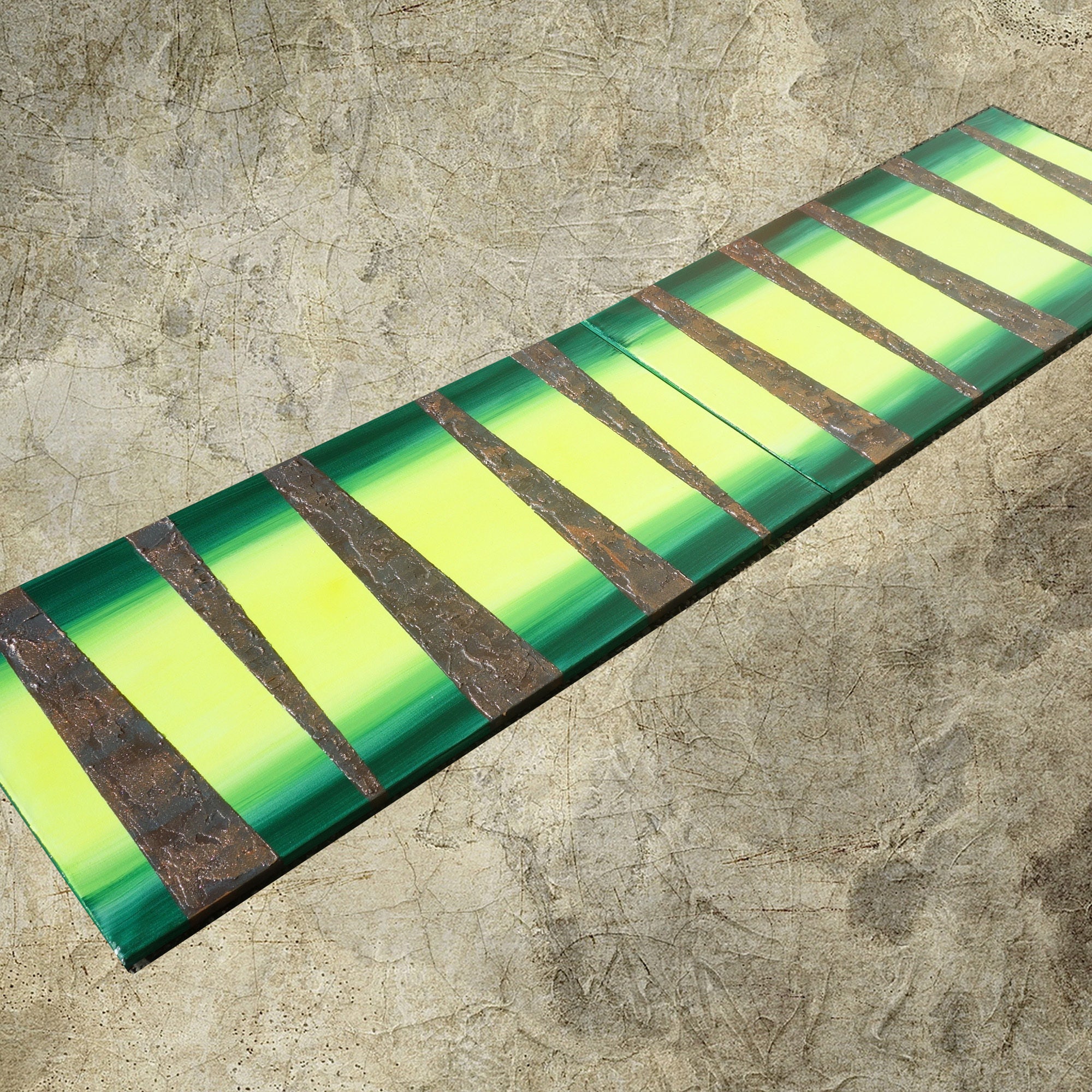 Neon green rusty metal Abstract Painting vertical textured wall art ...