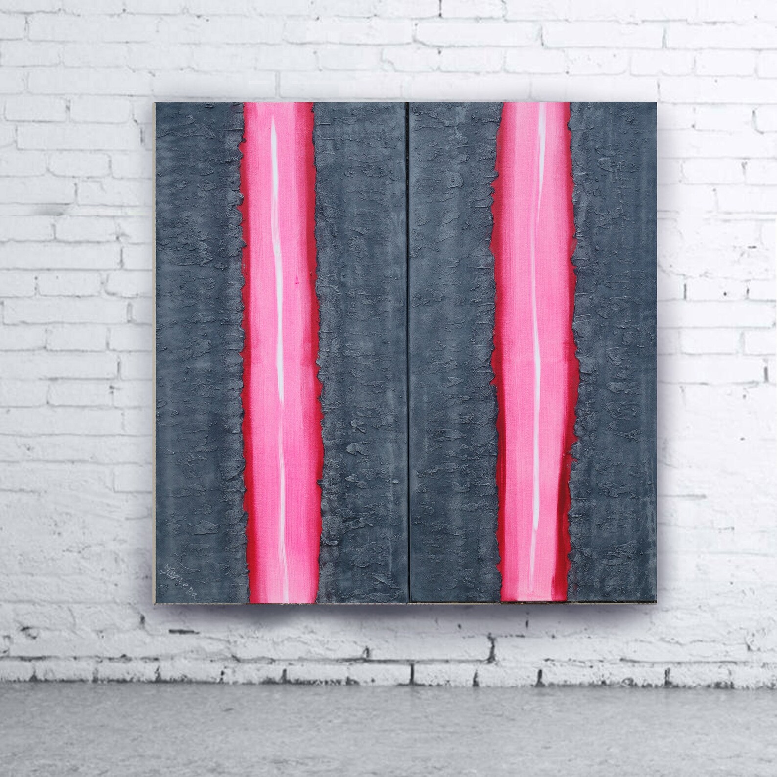 Pink Stripe Steel Abstract Painting Vertical Textured Wall Art A263 ...