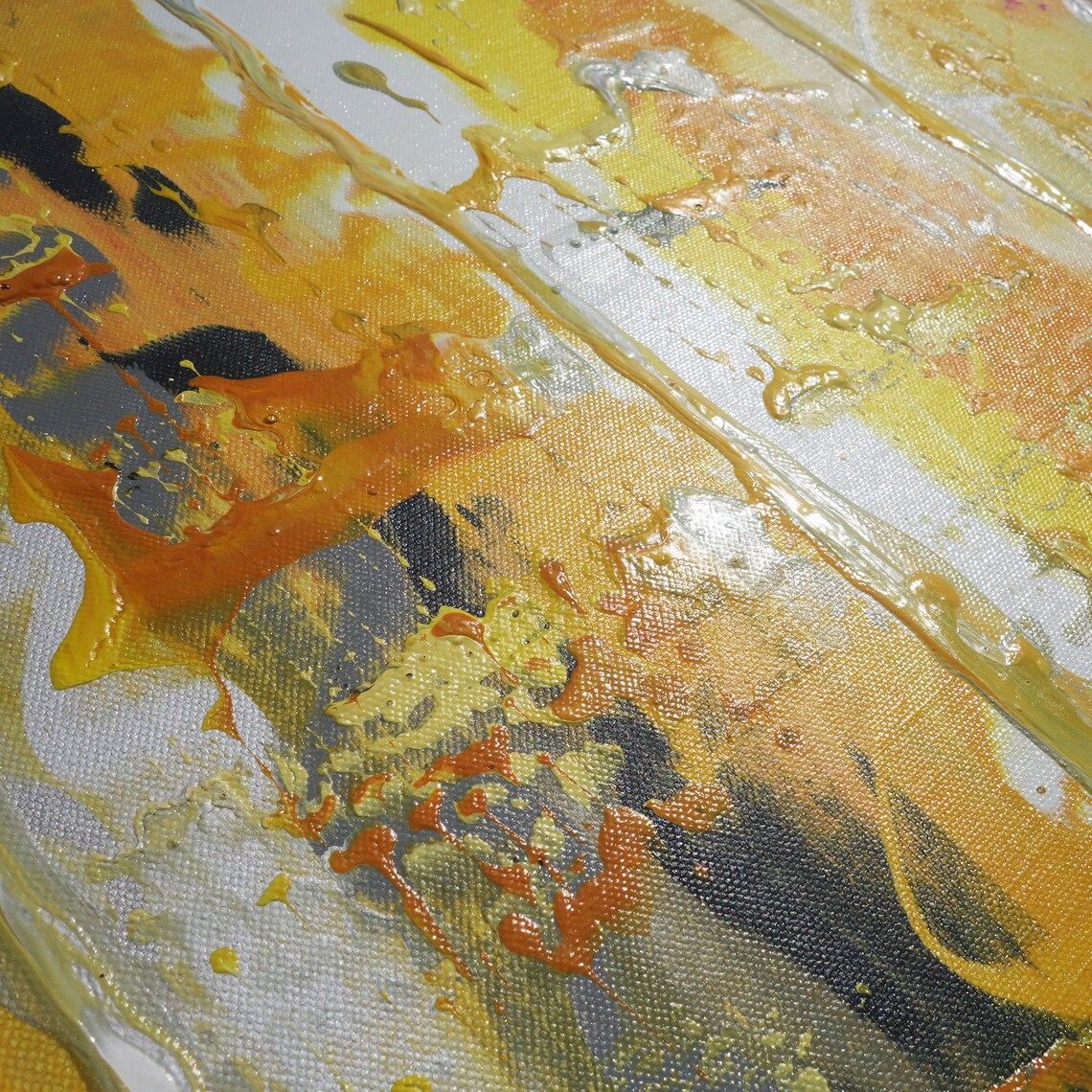 Diptych Silver Yellow Abstract Paintings A573 Contemporary - Etsy