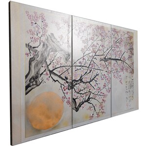 Japanese Sakura J293 - Silver Lilac Triptych, Original Painting, Japanese Style Paintings by ...
