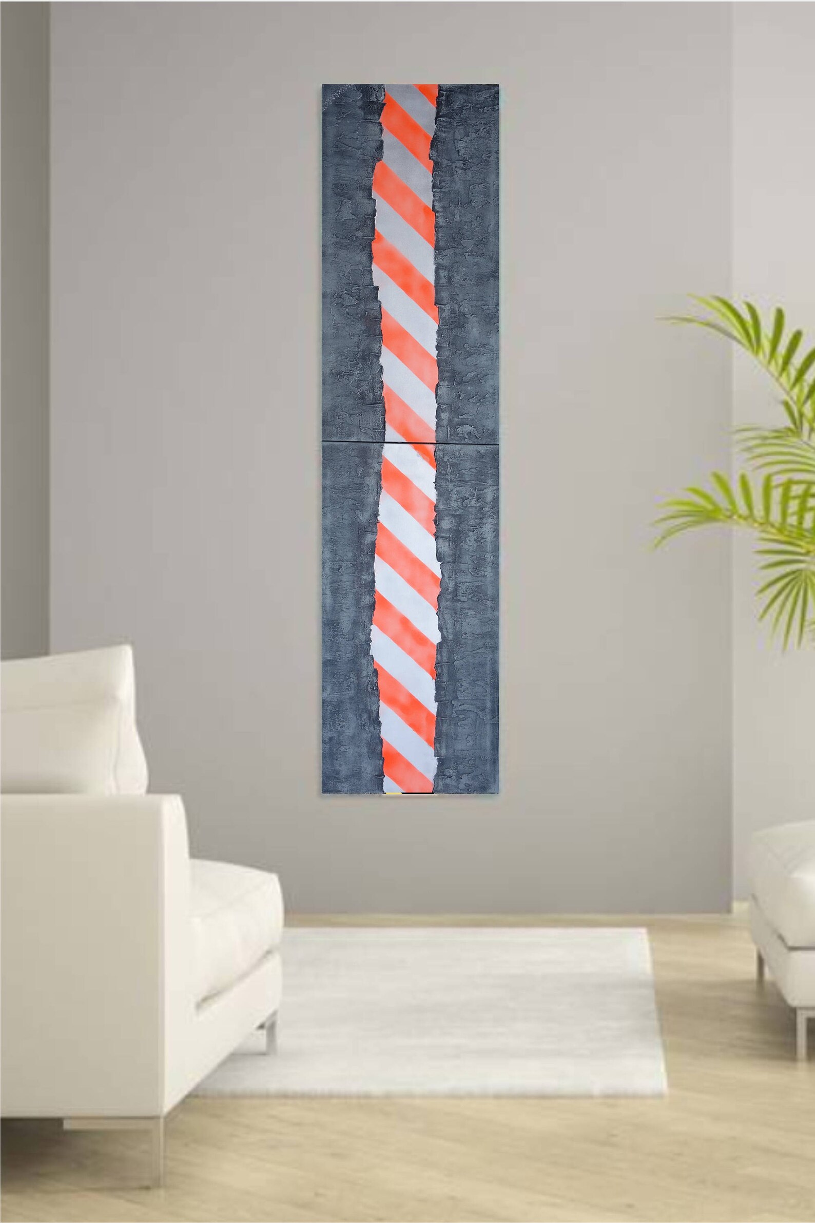 Caution Stripe Steel Abstract Painting Vertical Textured Wall - Etsy