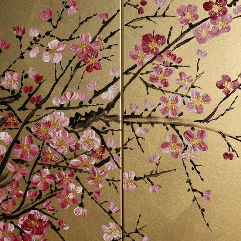 Japan Art Cherry Blossom and Sun Japanese Style Painting J205 Large Paintings Art Canvas Acrylic ...