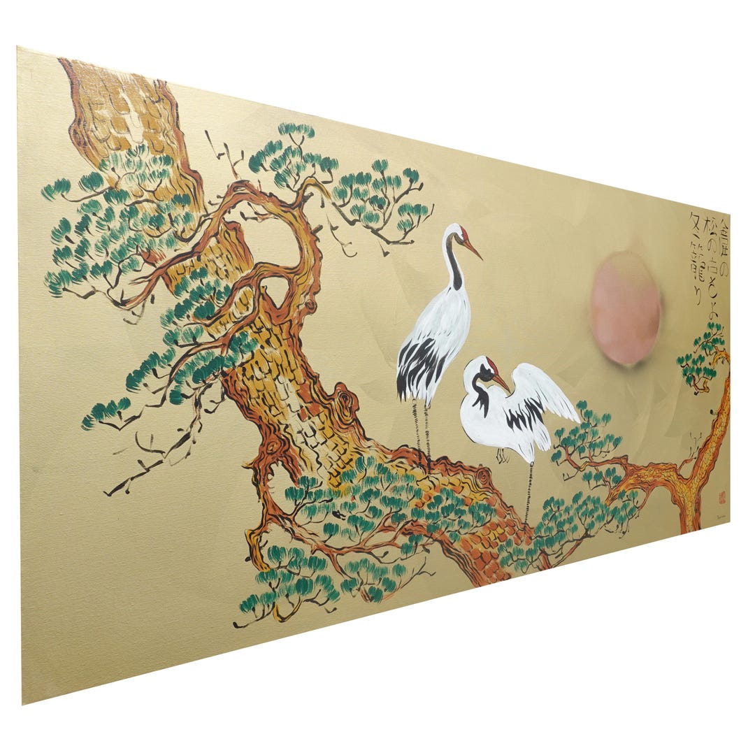Japanese Crane J376 by Artist Ksavera - Gold Extra Large Original ...