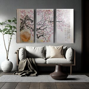 Japanese Sakura J293 - Silver Lilac Triptych, Original Painting, Japanese Style Paintings by ...