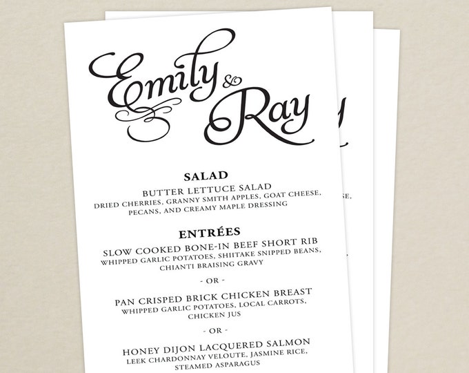 Modern Script Wedding Reception Dinner Menu Modern Menu Card Monogram ...