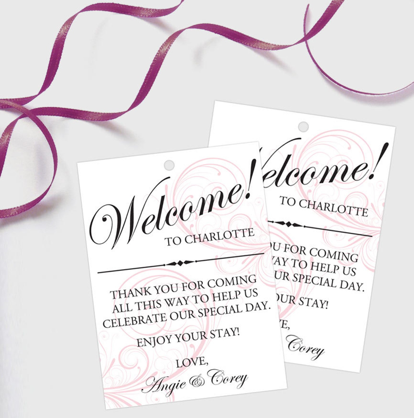 Wedding Welcome Bag Tag (SET OF 10) - Swirl Gift Tags for Wedding Hotel ...