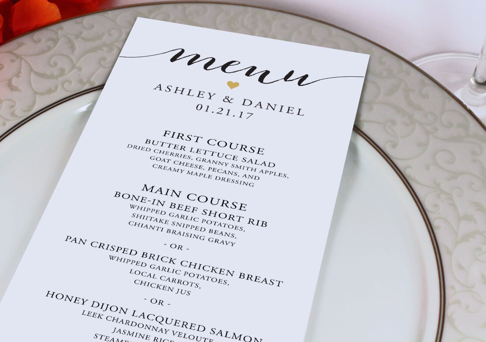 Wedding Reception Dinner Menu Card Handwritten Script - Etsy