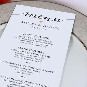 Wedding Reception Dinner Menu Card - Handwritten Script - Personalized ...