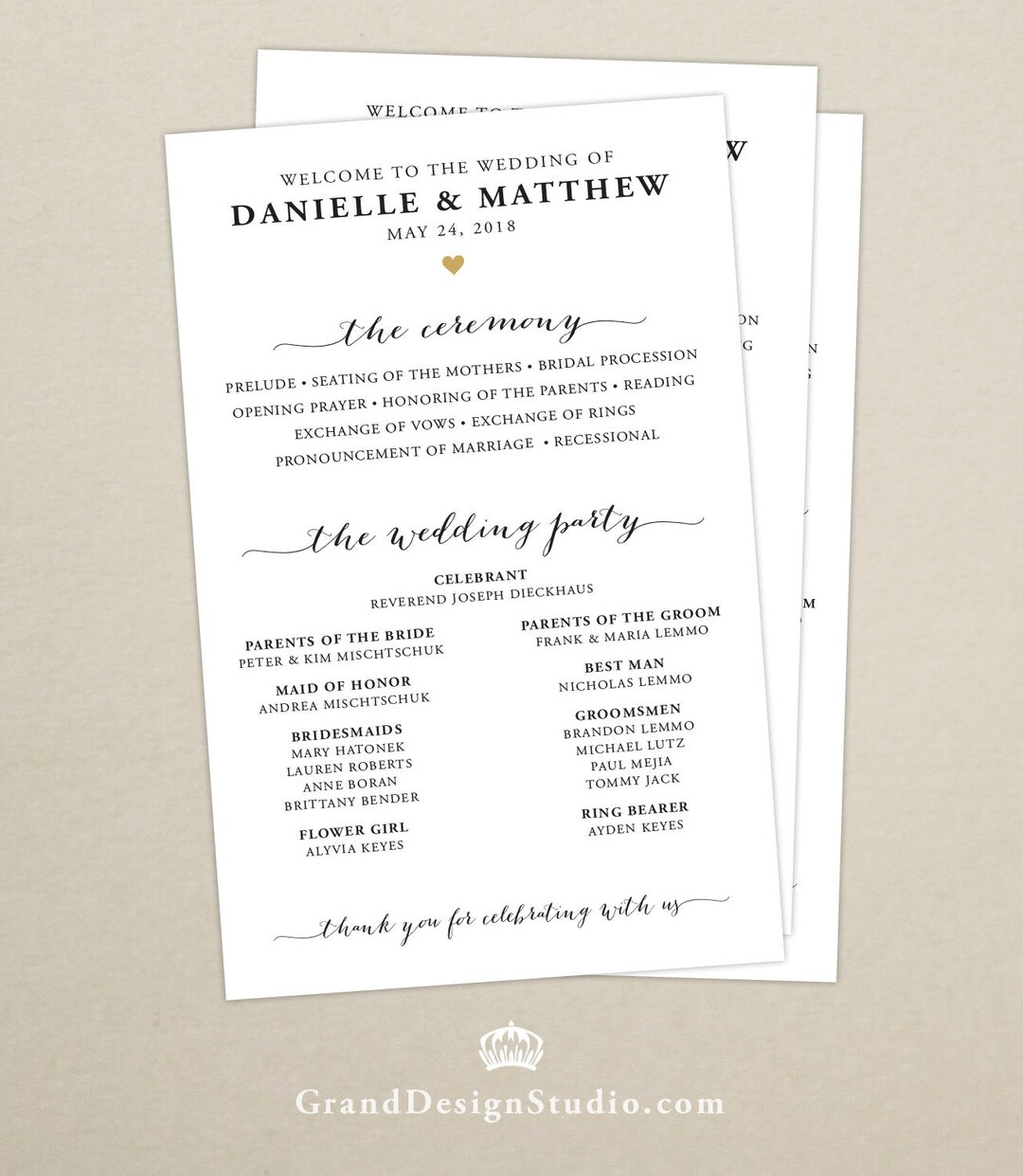 Modern Script Wedding Program Wedding Ceremony Card Ceremony Program ...
