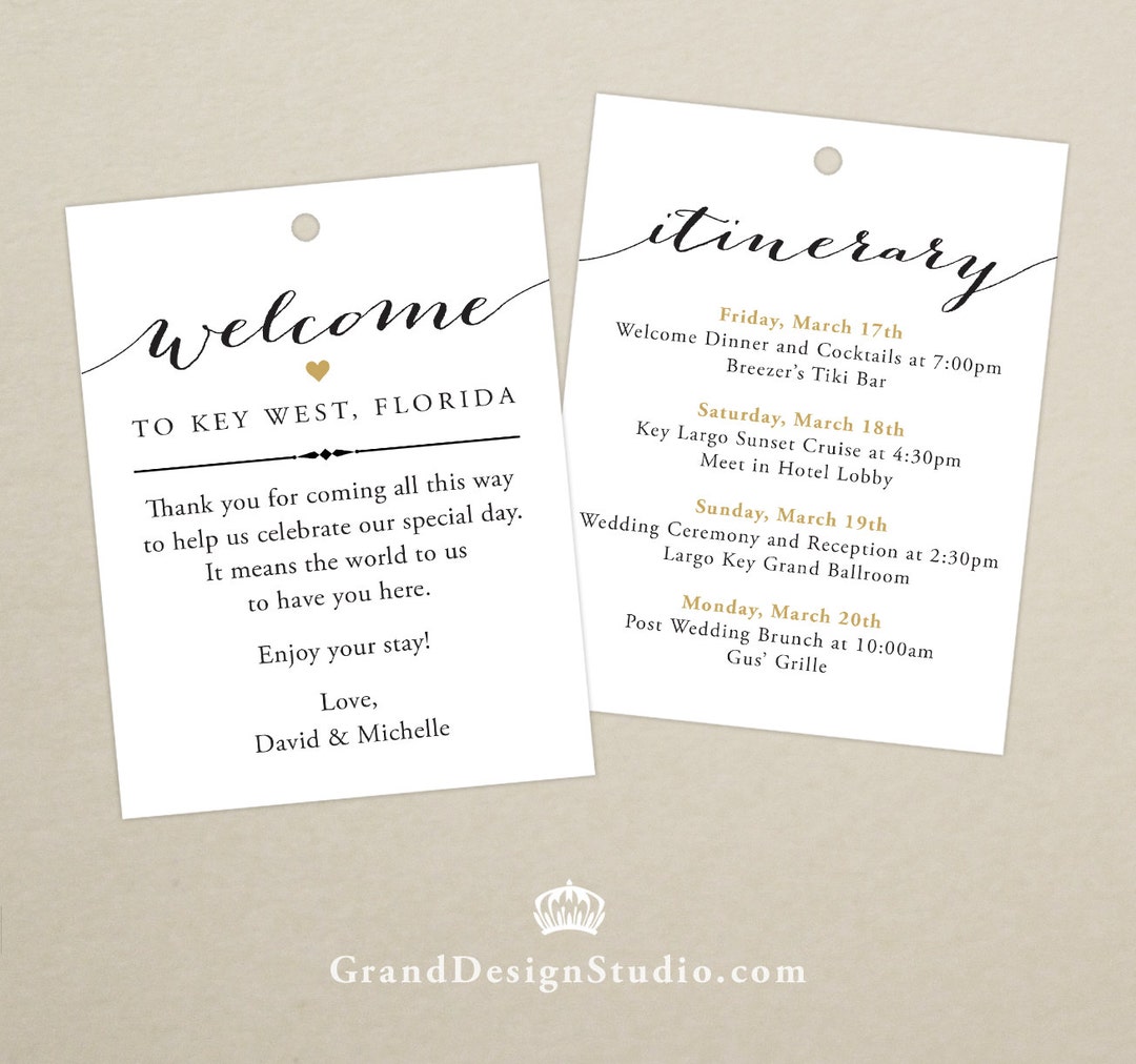 Wedding Itinerary Welcome Bag Tag (SET OF 10) - Script Heart Gift Tags ...