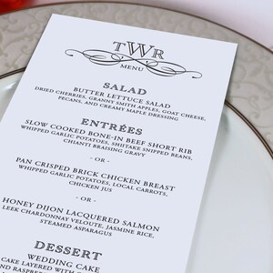 Monogram Wedding Reception Dinner Menu Modern Menu Card Monogram ...