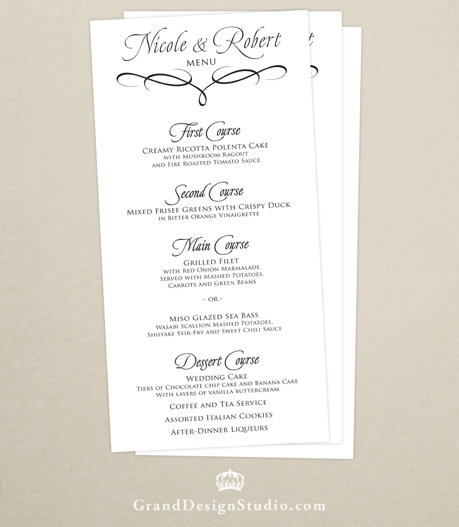 Wedding Reception Dinner Menu Elegant Script Classic | Etsy