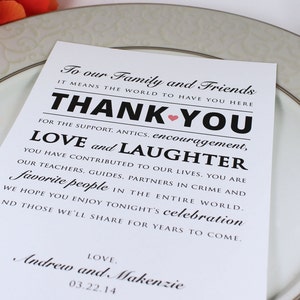 Printed Wedding Reception Thank You Card - Personalized Thank You Card ...