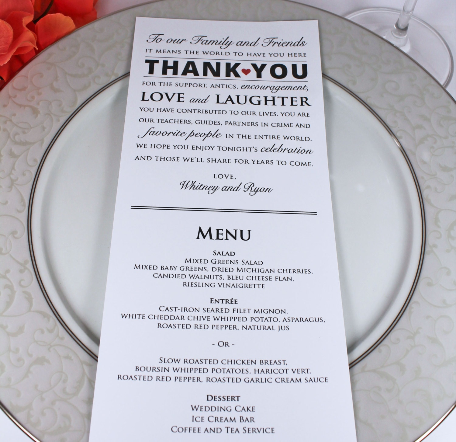 Wedding Reception Menu and Thank You Card Combo Wedding Menu - Etsy