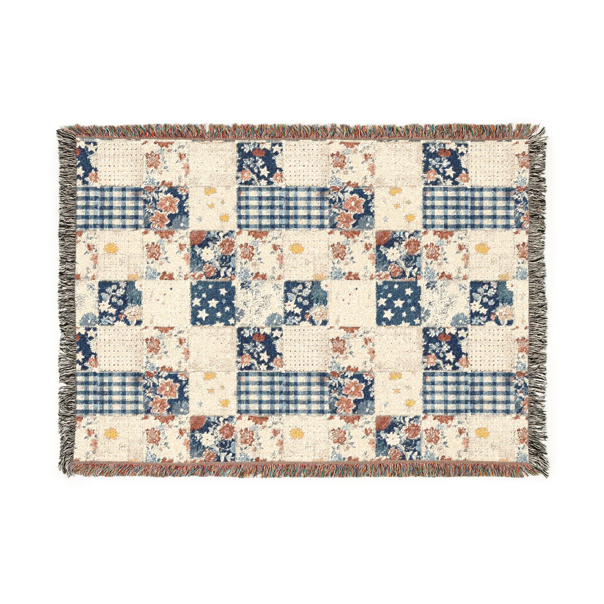 Americana Patchwork Quilt Style Blanket, Woven Cotton Jacquard Throw ...