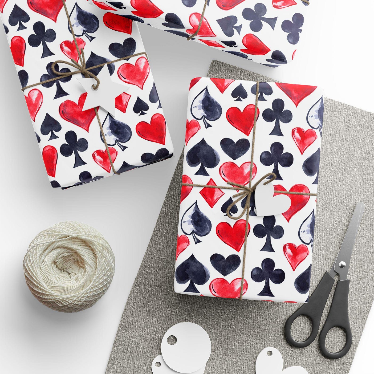 Watercolor Playing Card Wrapping Paper, Casino Game Night Gift Wrap ...