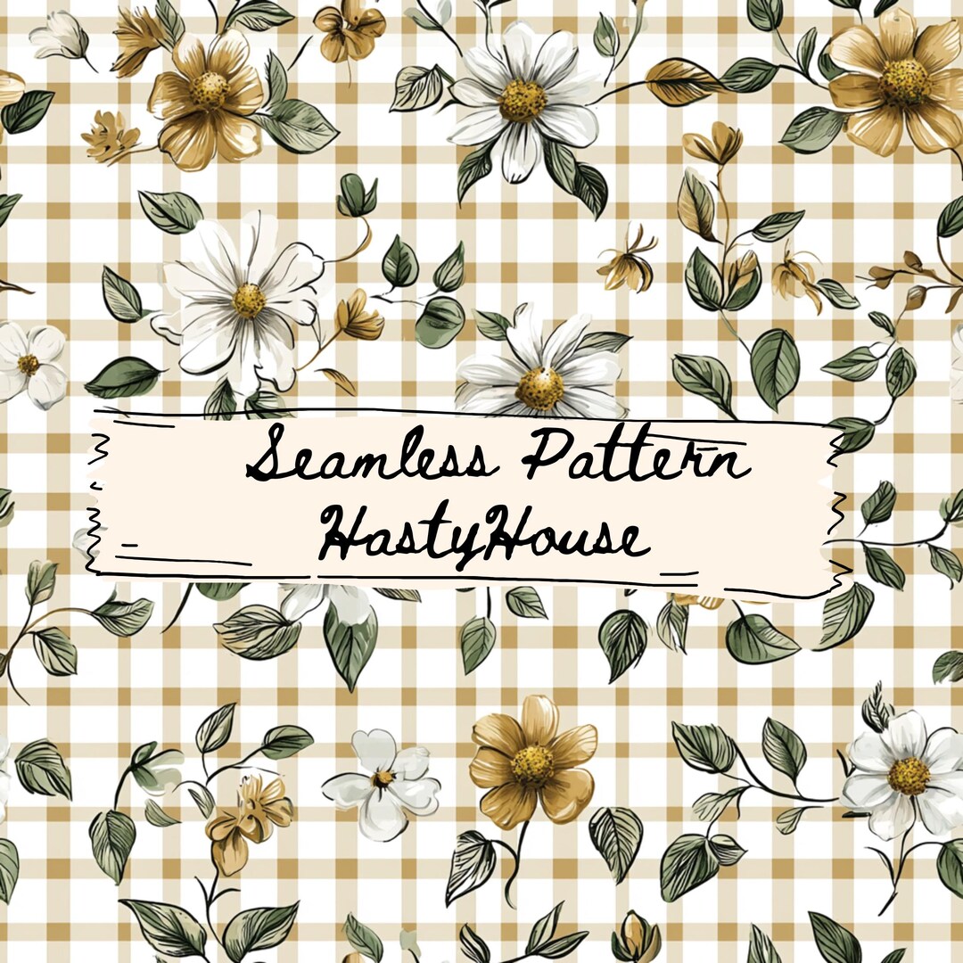 Country Gingham Floral Seamless Pattern | Rustic Farmhouse Digital ...