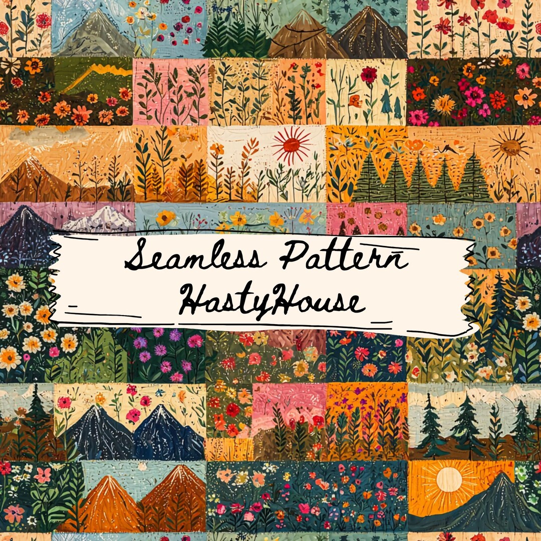 Seamless Boho Mountain Patchwork Pattern, Digital Download PNG ...